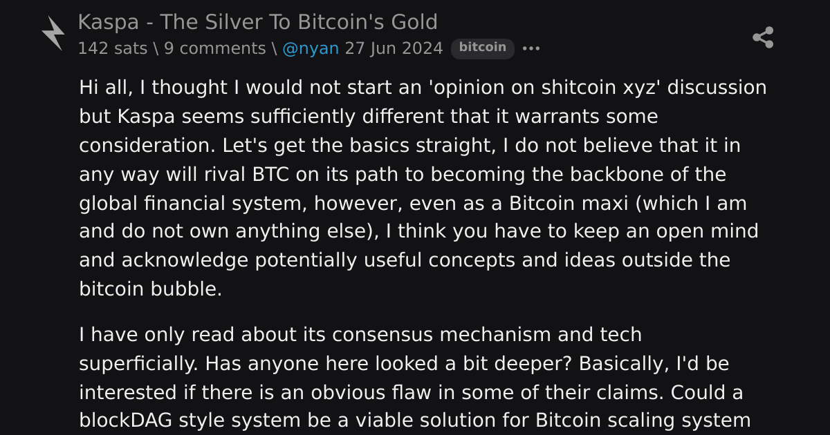 Kaspa - The Silver To Bitcoin's Gold \ stacker news