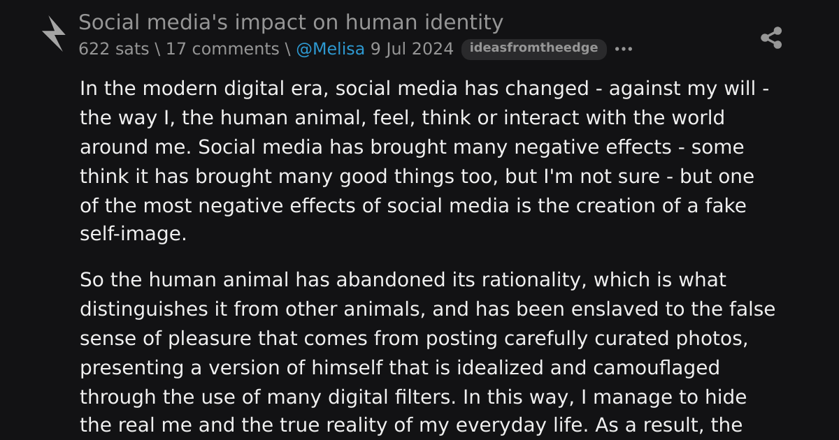 Social media's impact on human identity \ stacker news