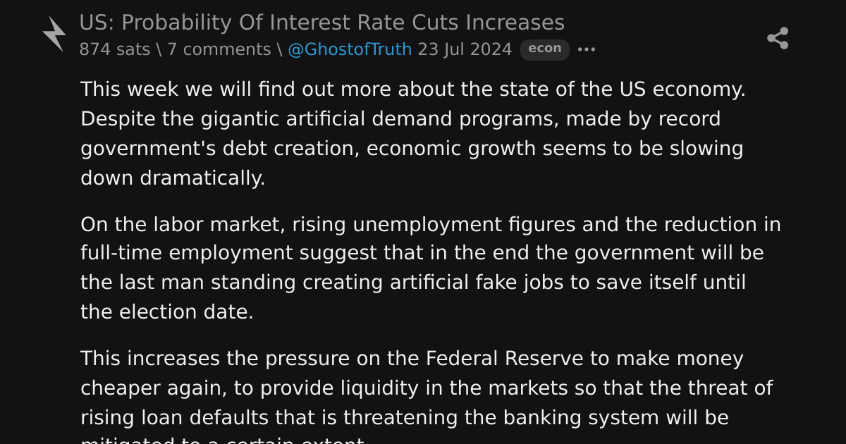 US: Probability Of Interest Rate Cuts Increases \ stacker news