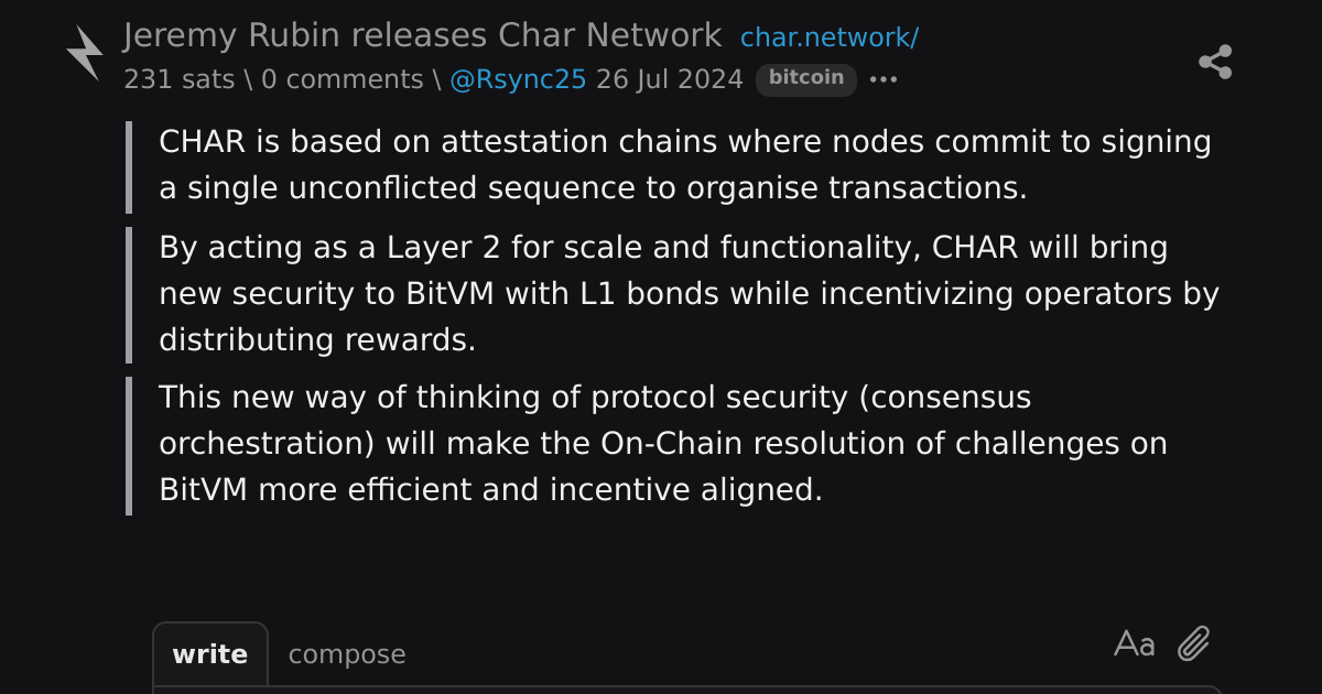 Jeremy Rubin releases Char Network \ stacker news