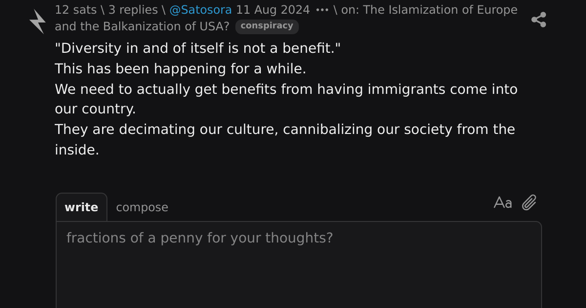 reply on: The Islamization of Europe and the Balkanization of USA ...