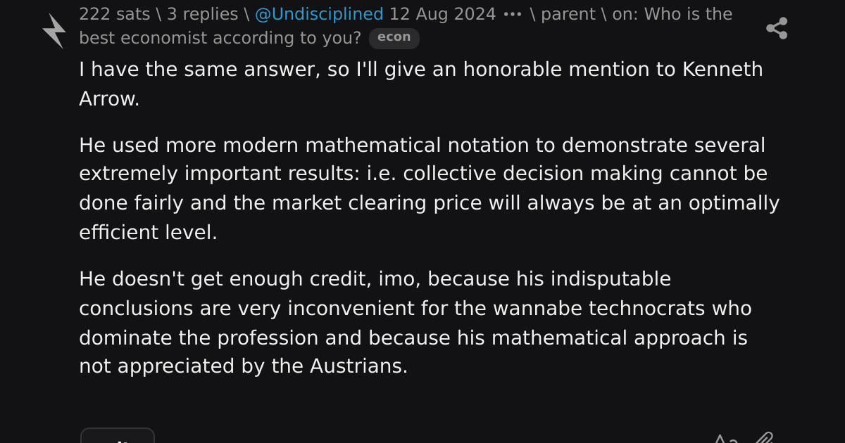 reply on: Who is the best economist according to you? \ stacker news