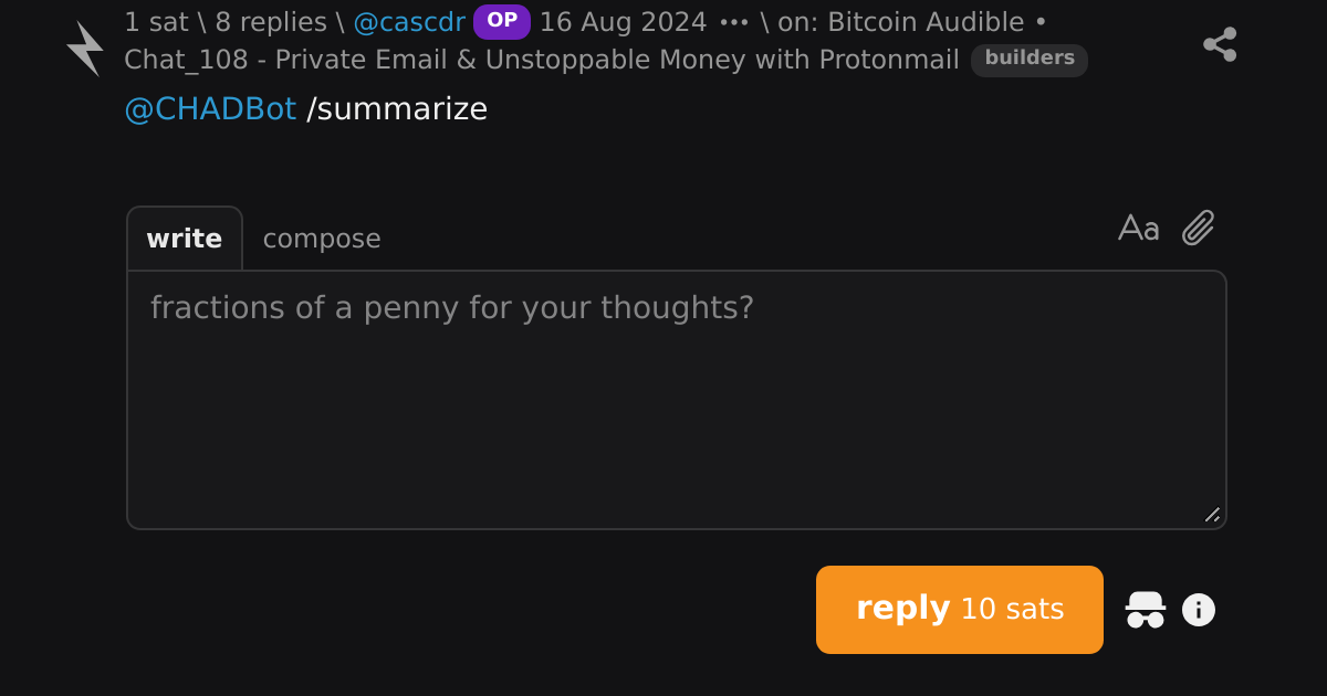 reply on: Bitcoin Audible • Chat_108 - Private Email & Unstoppable ...