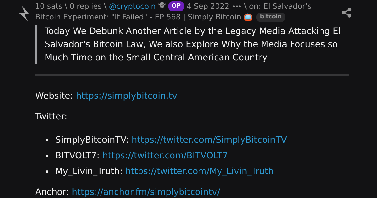 reply on: El Salvador’s Bitcoin Experiment: "It Failed" - EP 568 ...