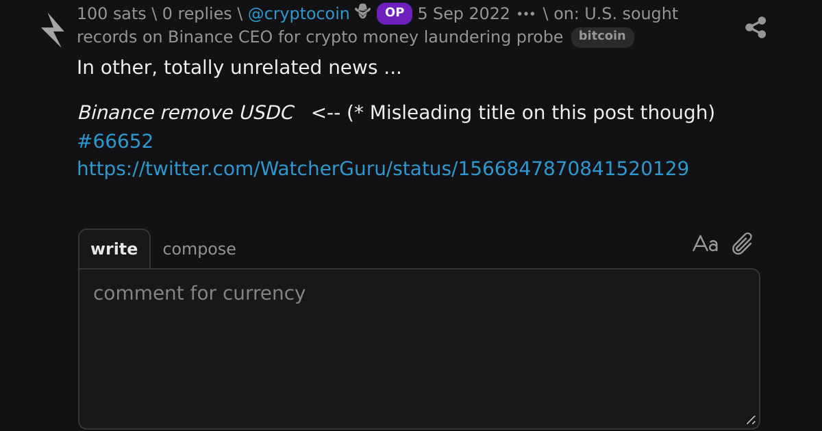 reply on: U.S. sought records on Binance CEO for crypto money ...