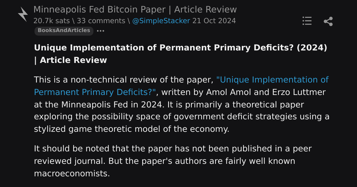 Minneapolis Fed Bitcoin Paper | Article Review \ stacker news