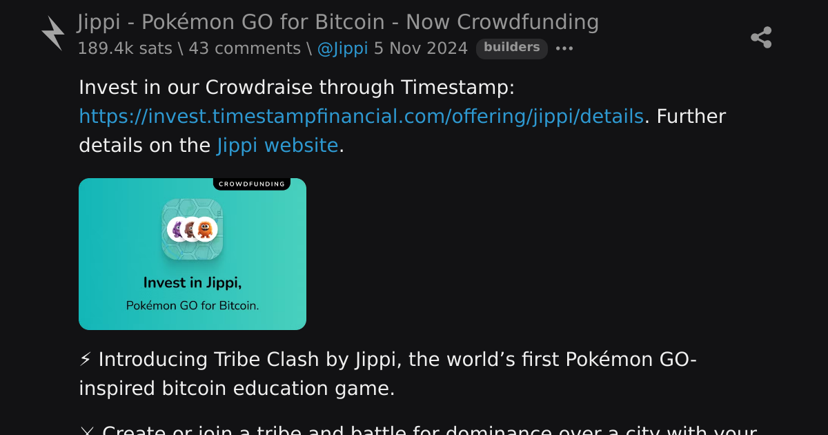 Jippi - Pokémon GO for Bitcoin - Now Crowdfunding \ stacker news