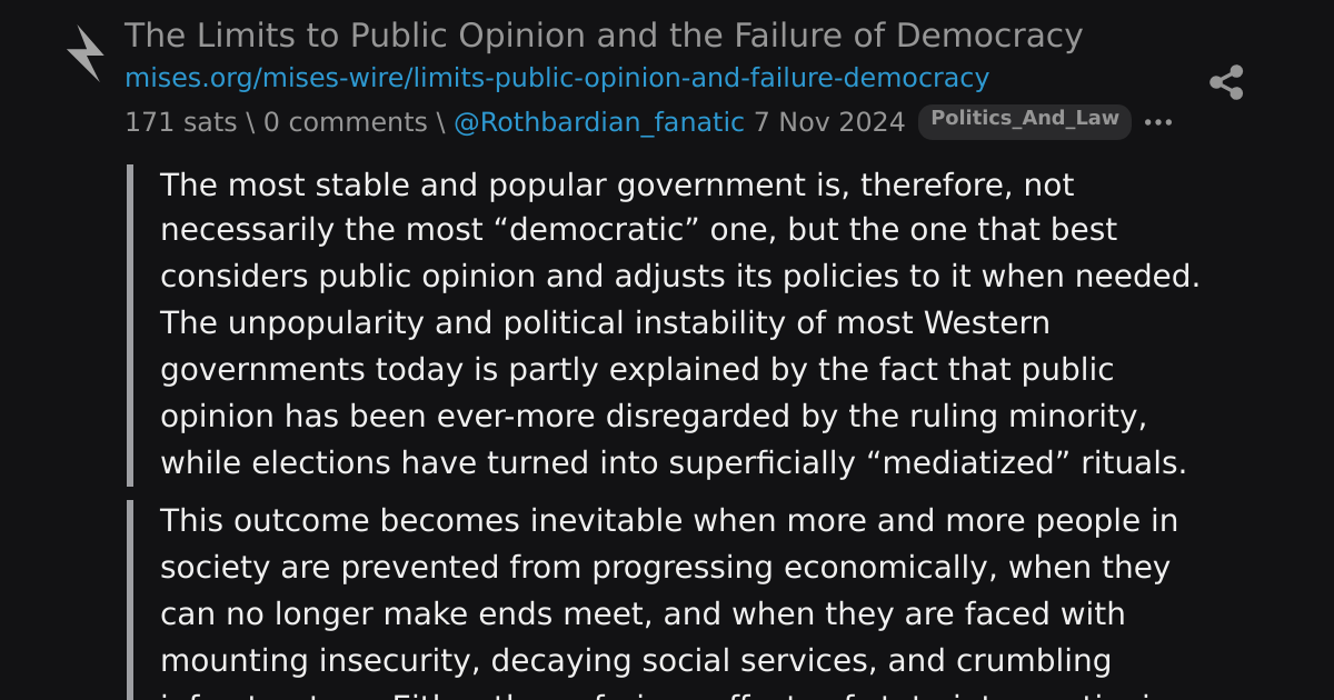 The Limits to Public Opinion and the Failure of Democracy \ stacker news