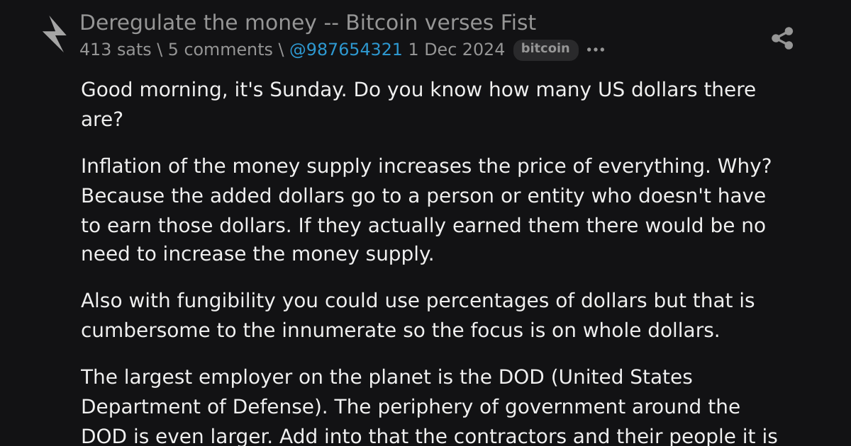 Deregulate the money -- Bitcoin verses Fist \ stacker news