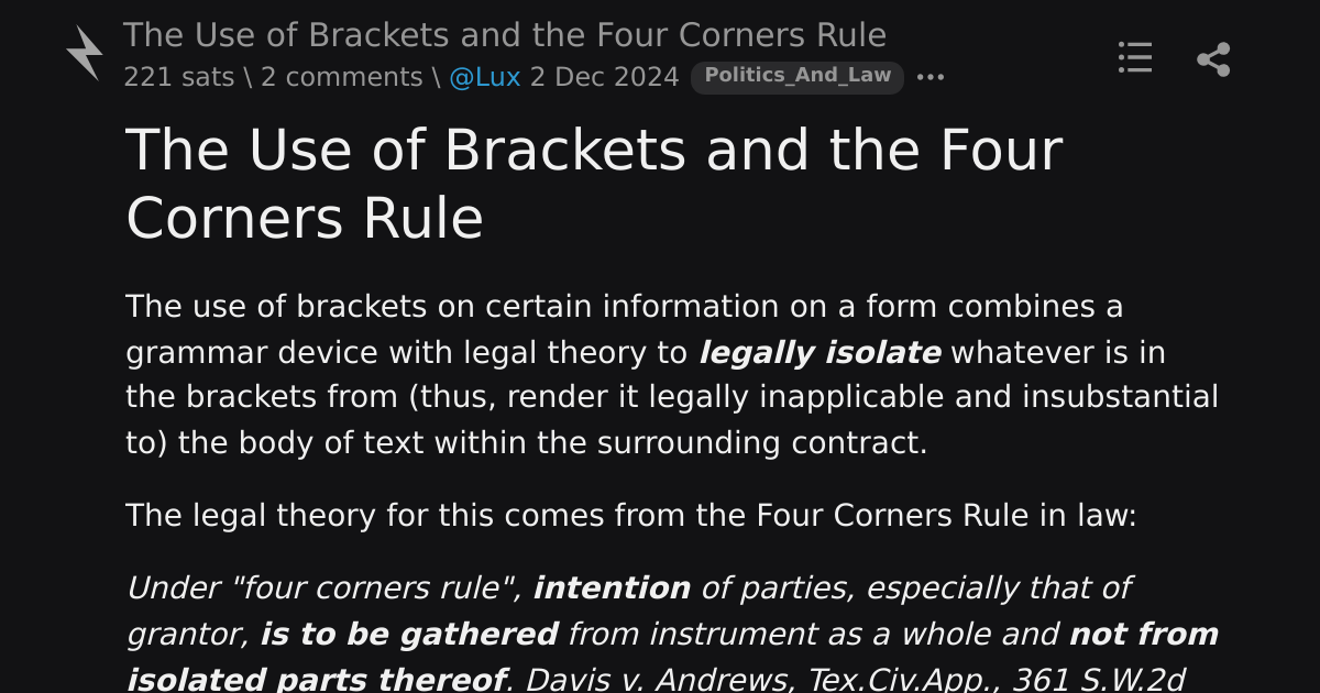 The Use of Brackets and the Four Corners Rule \ stacker news