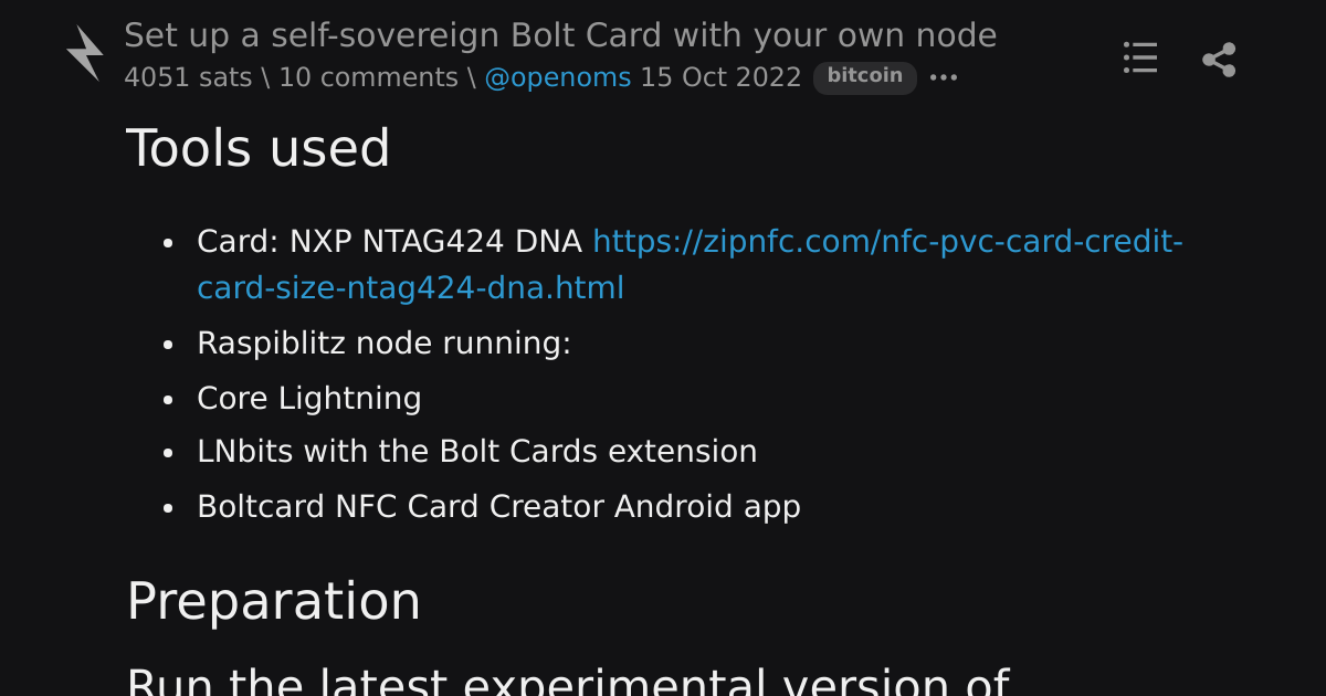Set up a self-sovereign Bolt Card with your own node \ stacker news