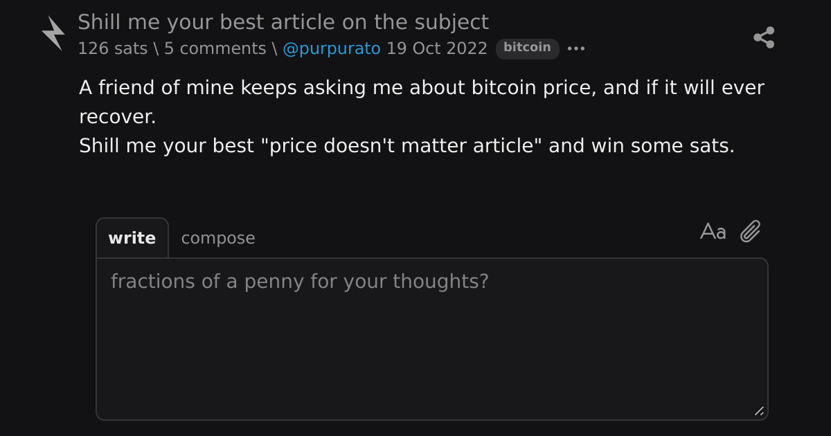 Shill me your best article on the subject \ stacker news ~bitcoin