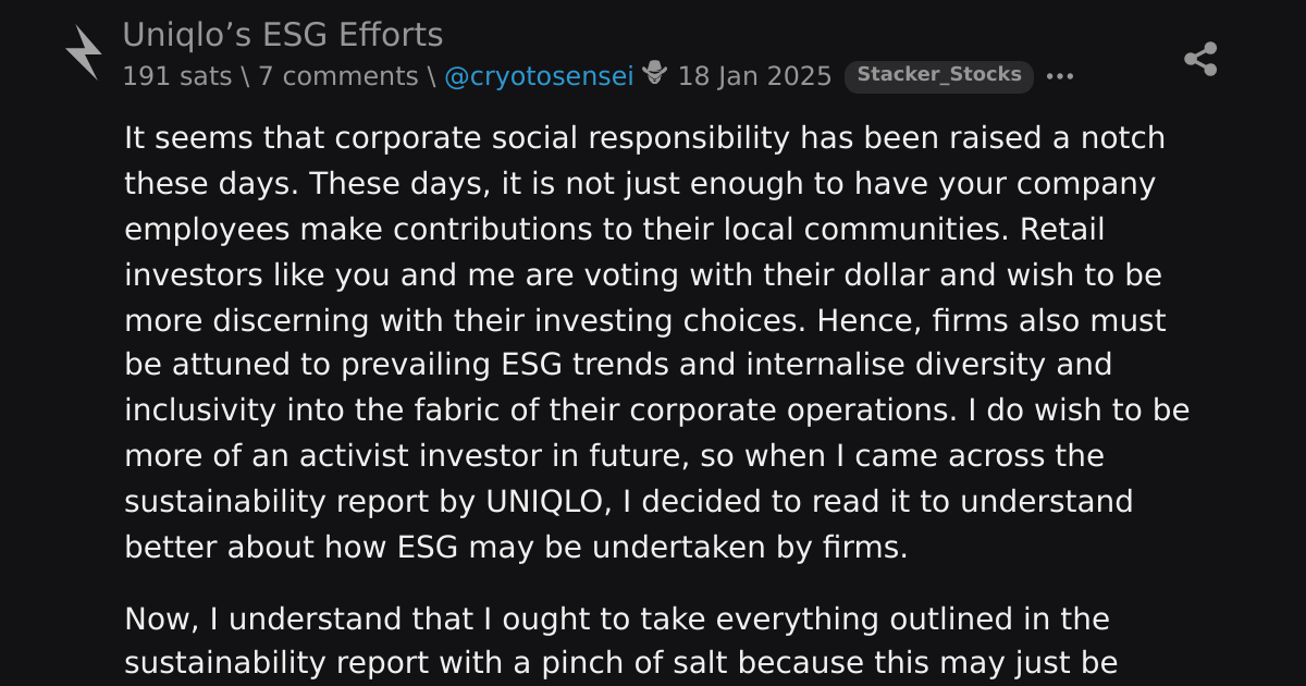 Uniqlo’s ESG Efforts \ stacker news