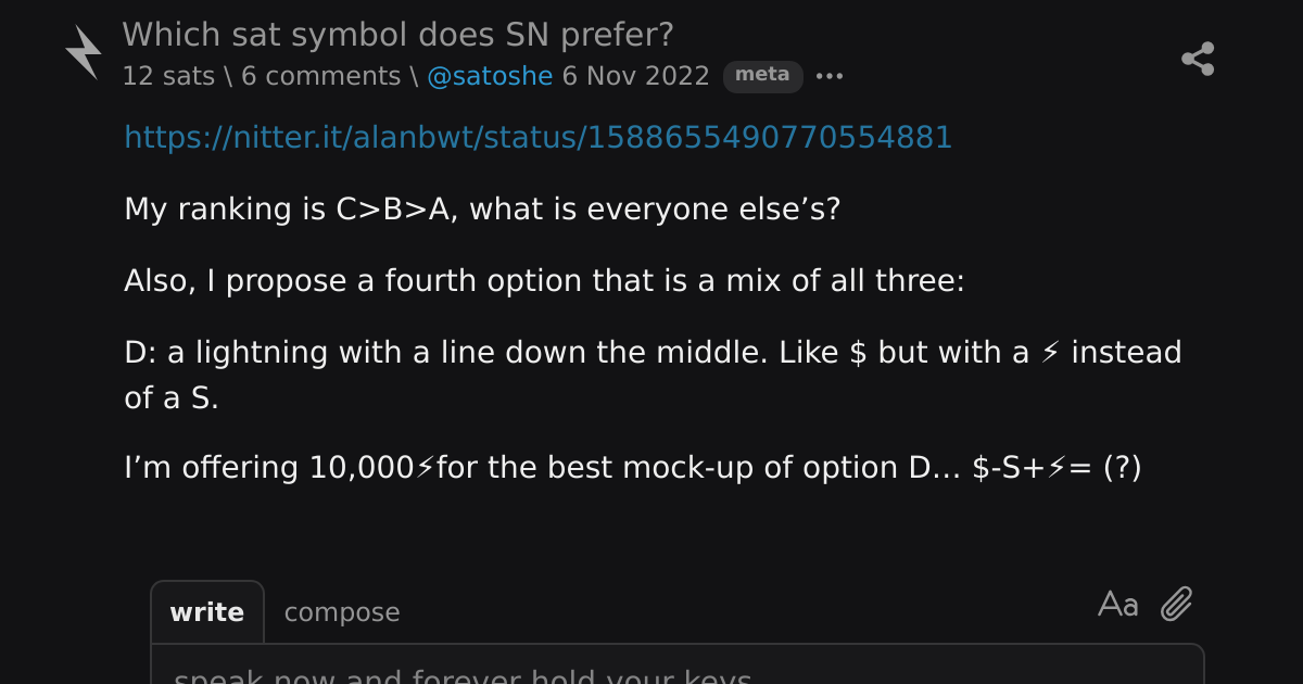 Which sat symbol does SN prefer? \ stacker news ~meta