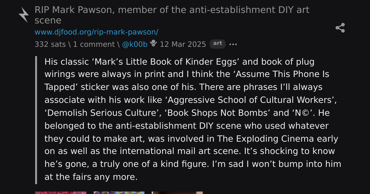 RIP Mark Pawson, member of the anti-establishment DIY art scene ...