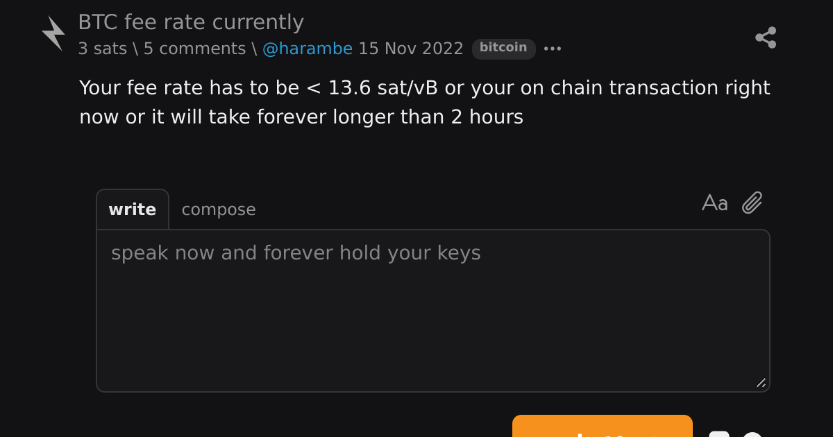 BTC fee rate currently \ stacker news ~bitcoin