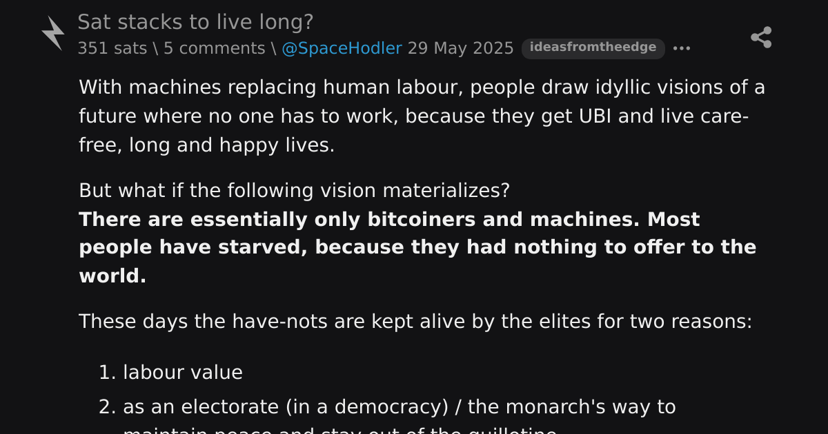 Sat stacks to live long? \ stacker news