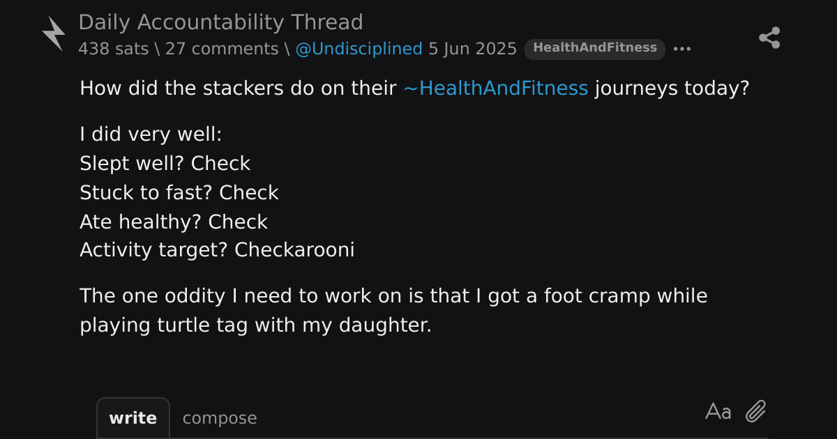 Daily Accountability Thread \ stacker news